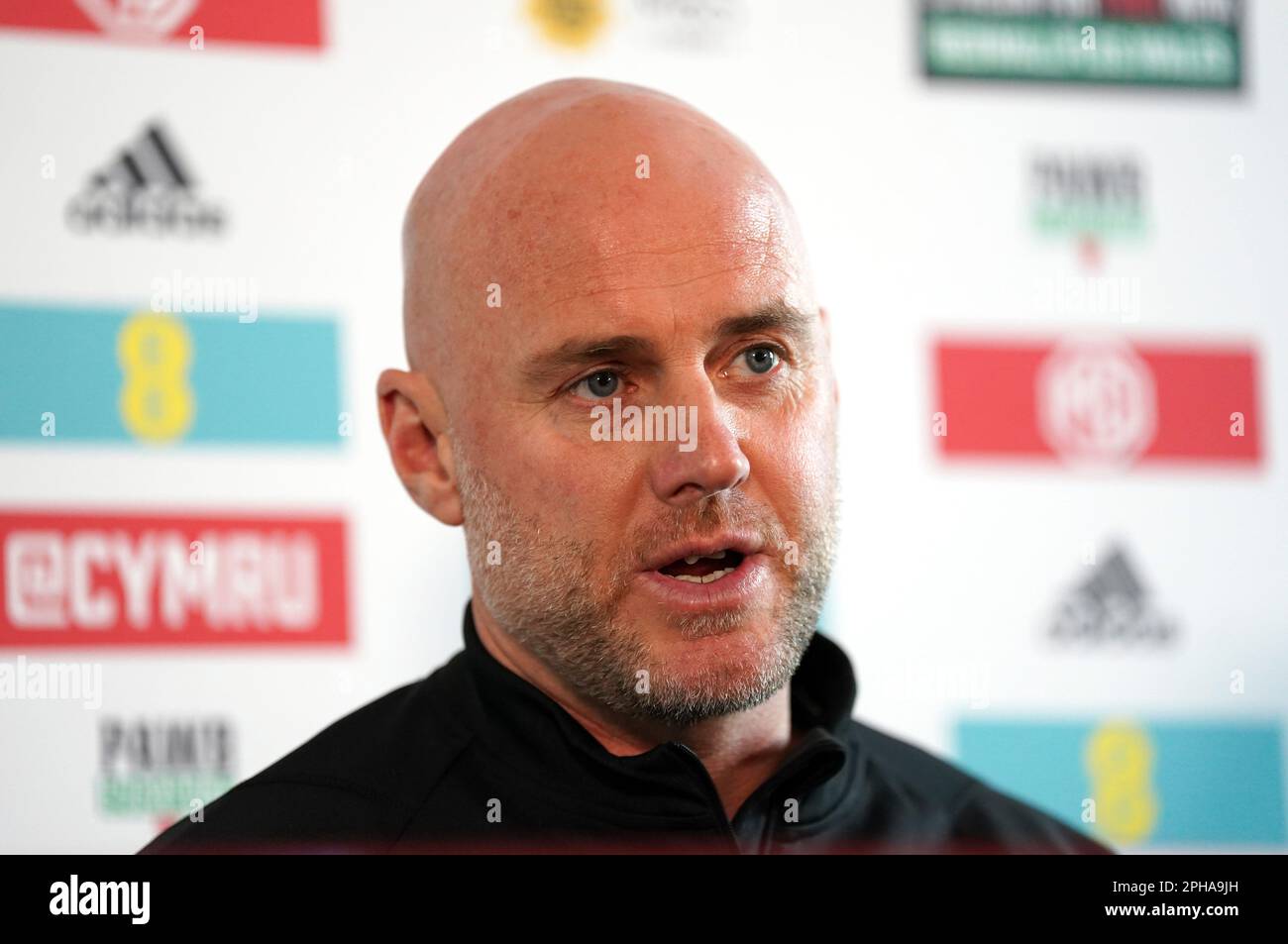 Wales' manager Rob Page during a press conference at Vale Resort ...