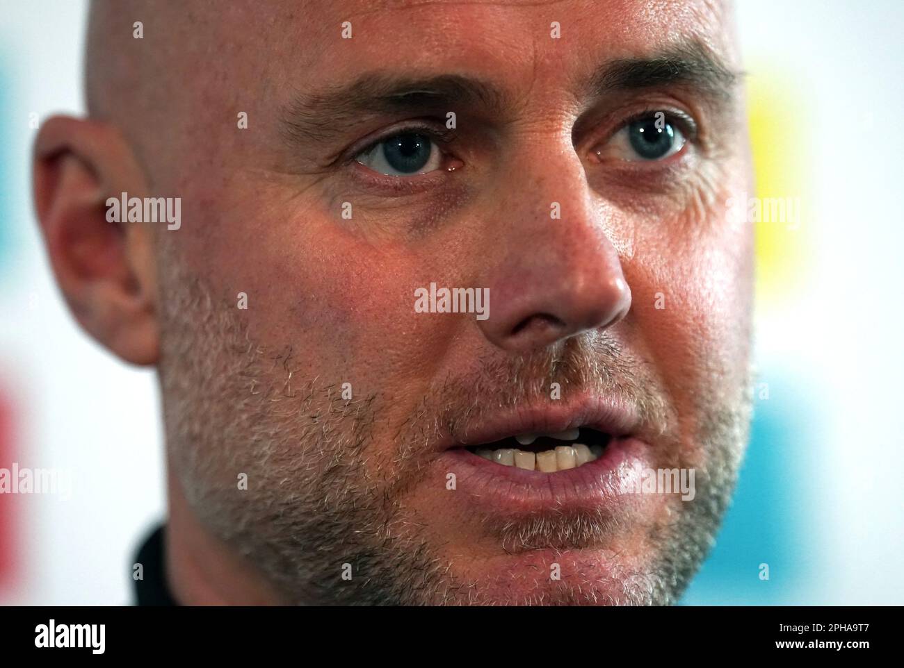 Wales' manager Rob Page during a press conference at Vale Resort ...