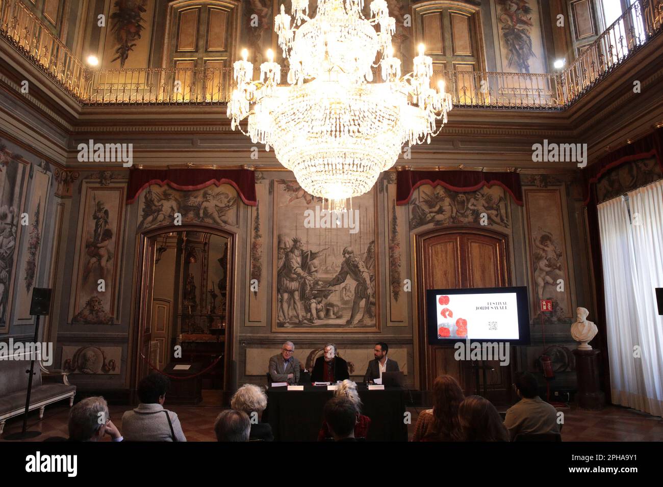 (L-R) Museologist Josep Maria Carreté; maestro Jordi Savall and ...