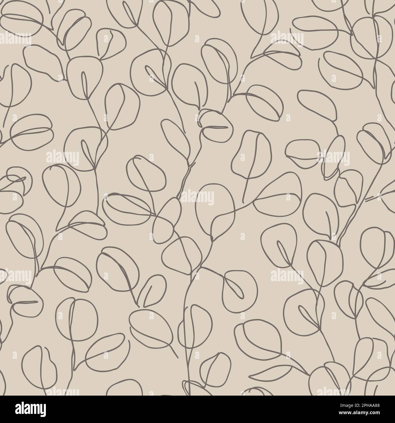 Eucalyptus branches in modern single line art style, seamless pattern ...