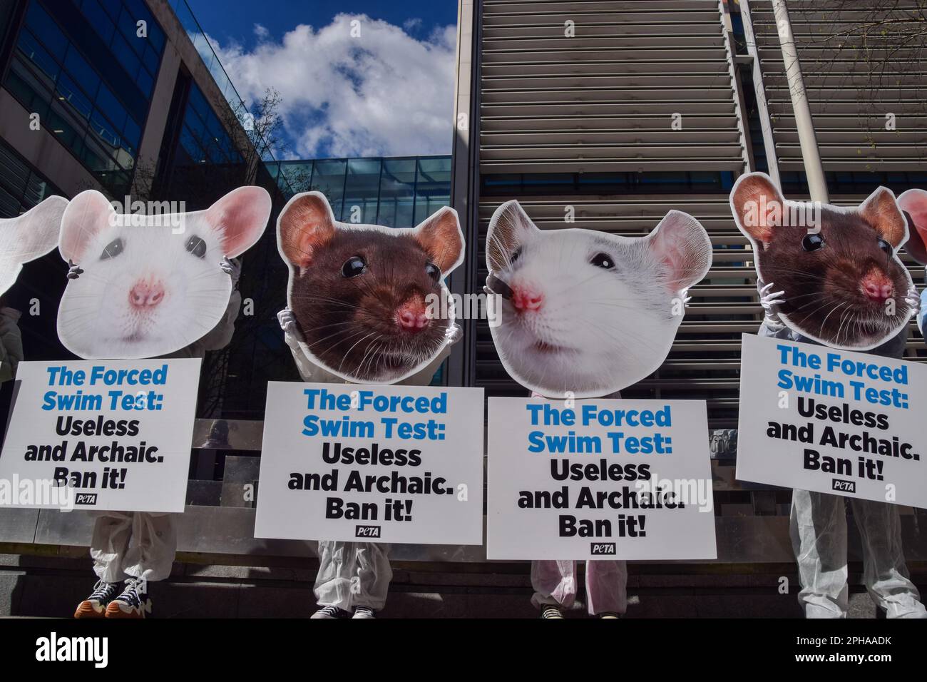 London, England, UK. 27th Mar, 2023. PETA activists with huge mouse and ...