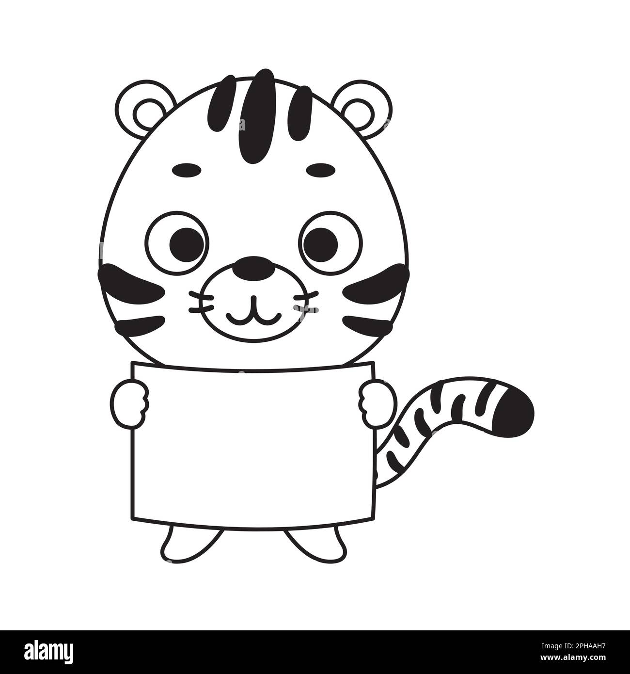 Coloring page cute little tiger holds paper sheet. Coloring book for ...