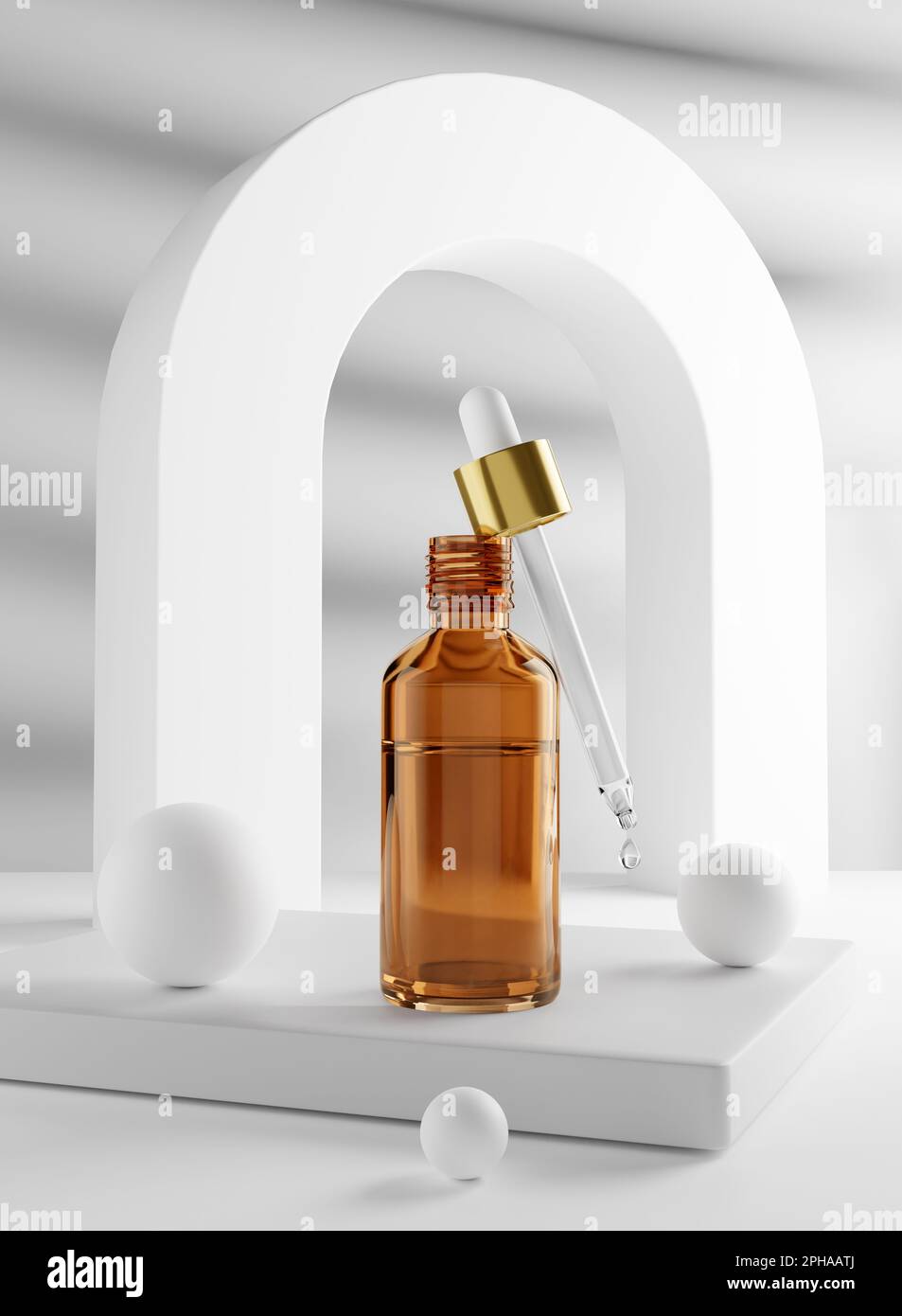 Serum Dropper Bottle Mockup with White Props - 3D Illustration Render ...