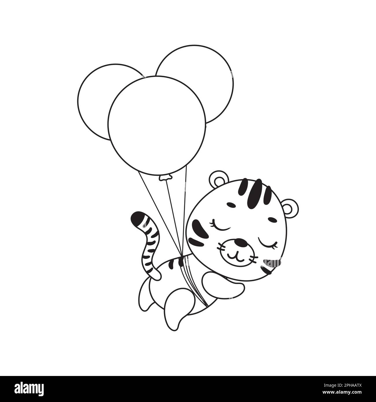 Coloring page cute little tiger flying on balloons. Coloring book for ...