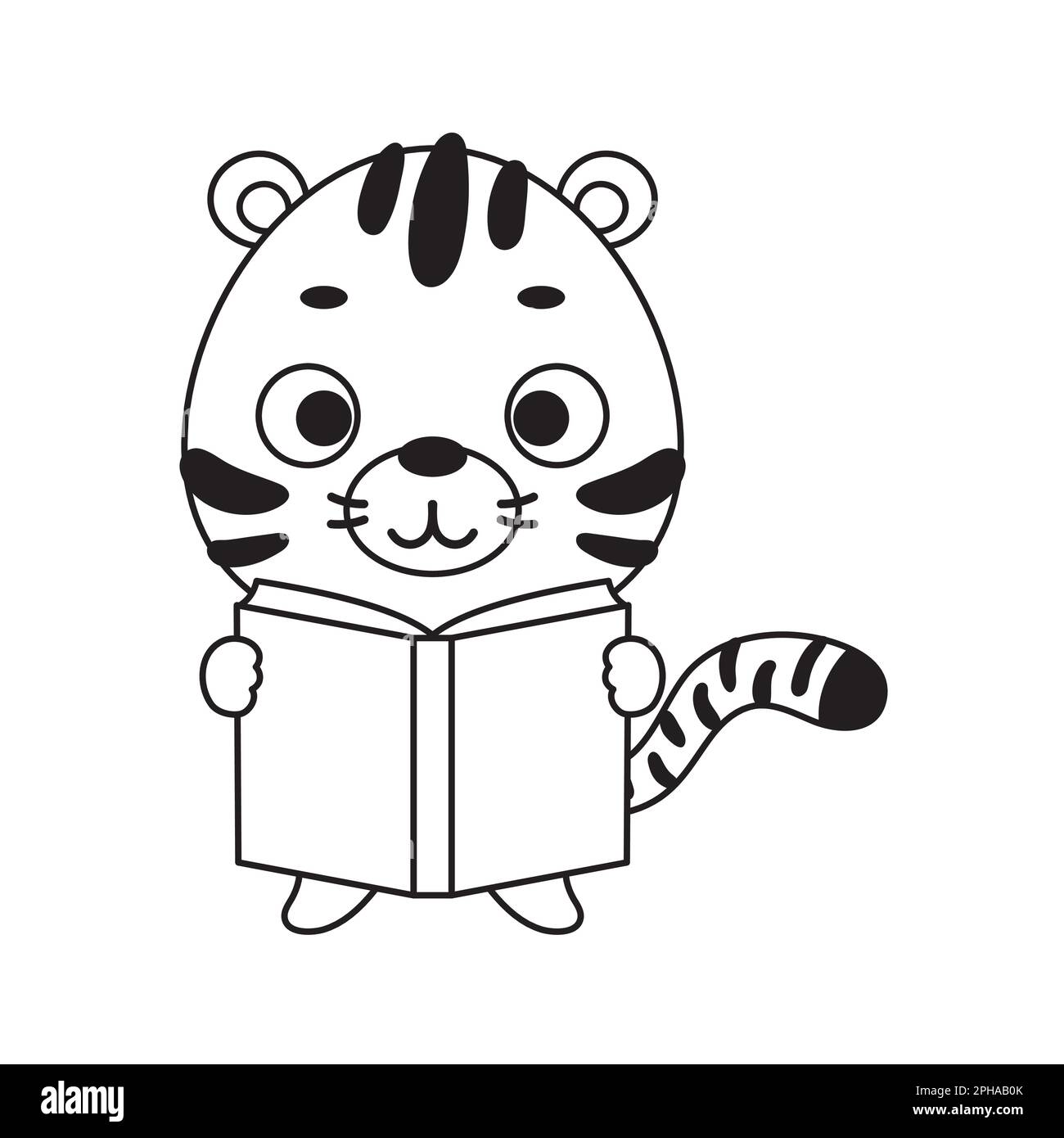 Coloring page cute little tiger reads book. Coloring book for kids ...