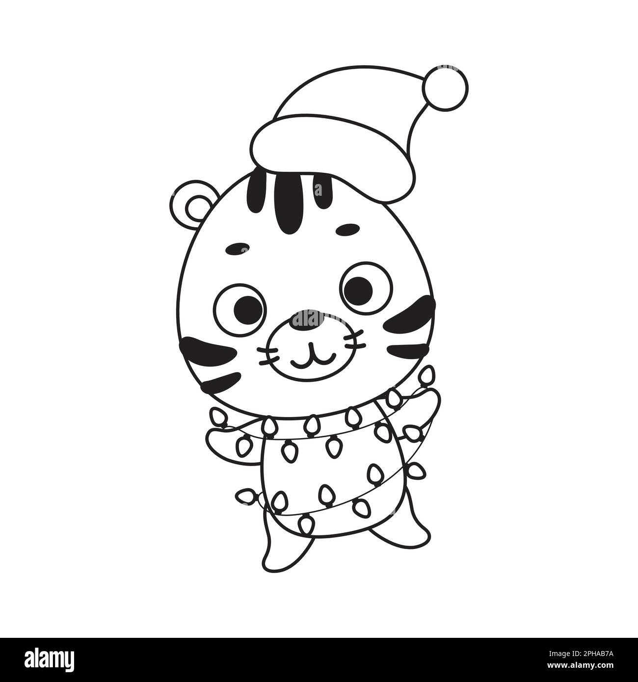 Coloring page cute Christmas tiger with garland. Coloring book for kids ...
