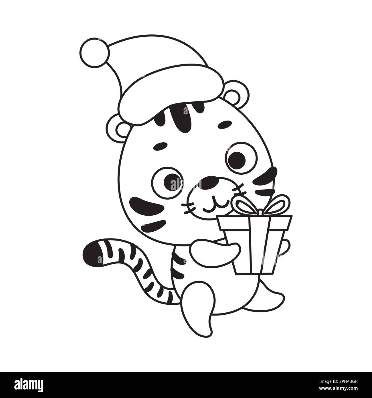 Coloring page cute little tiger carries gift box. Coloring book for ...