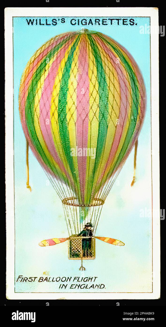First Balloon Flight in England - Vintage Cigarette Card Stock Photo ...