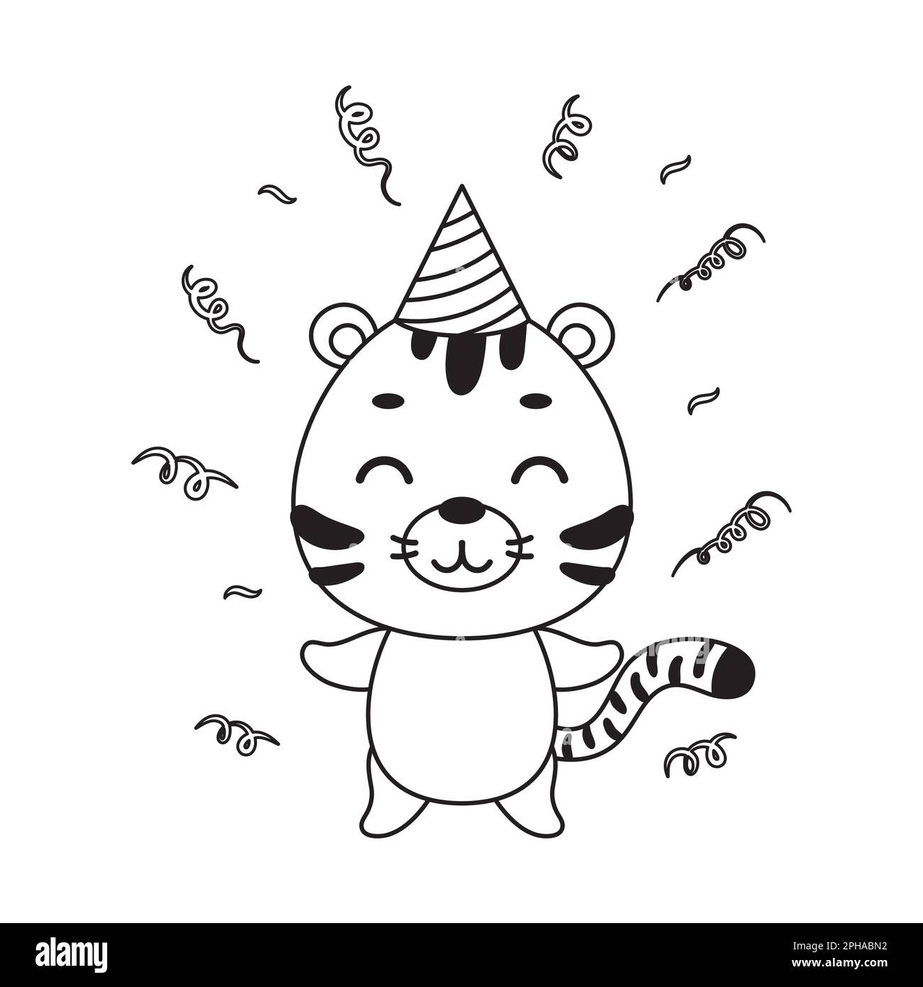 Coloring page cute little tiger in birthday hat. Coloring book for kids ...