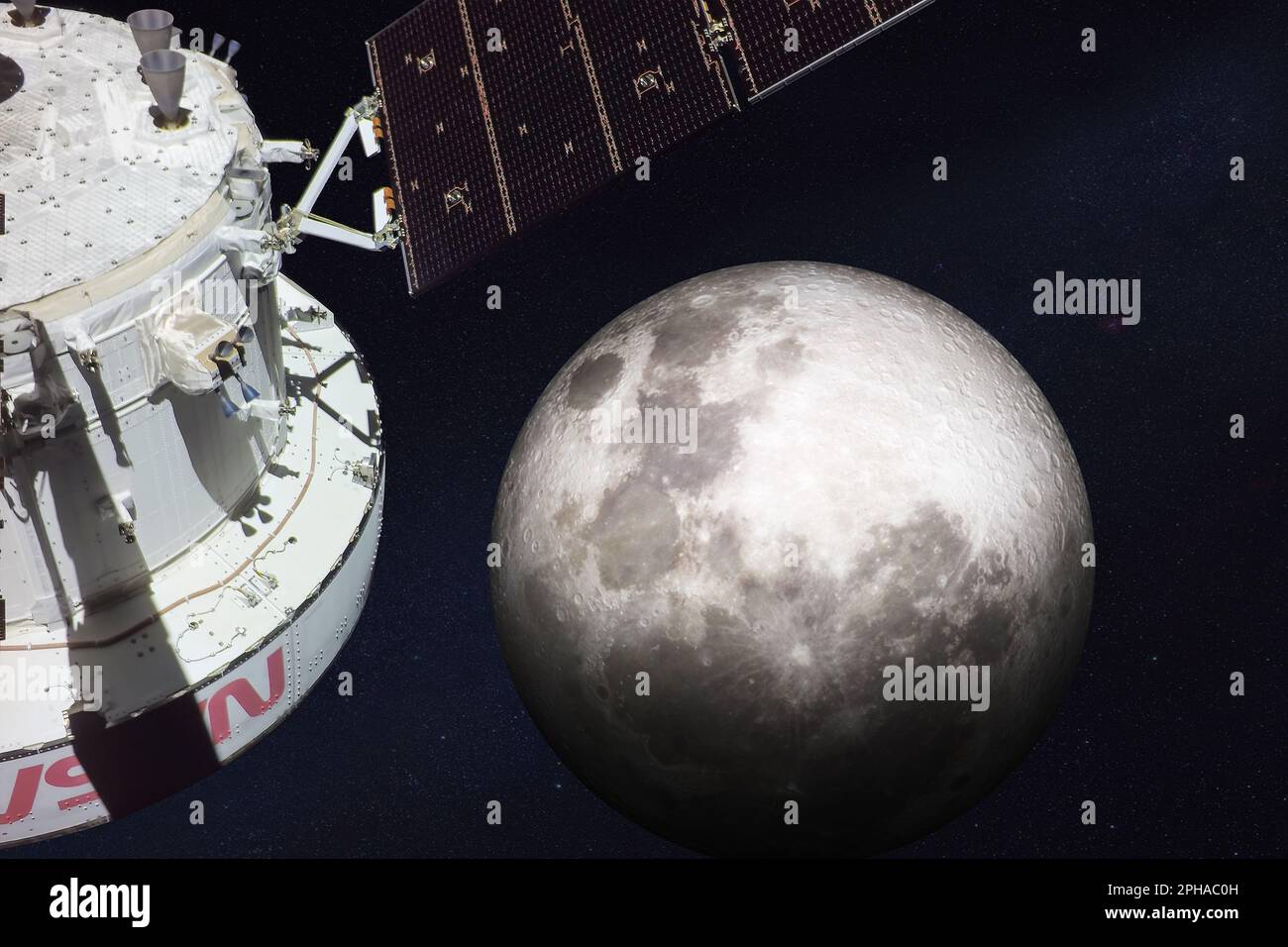 Artemis space mission. Orion spacecraft with Moon. Elements of this ...