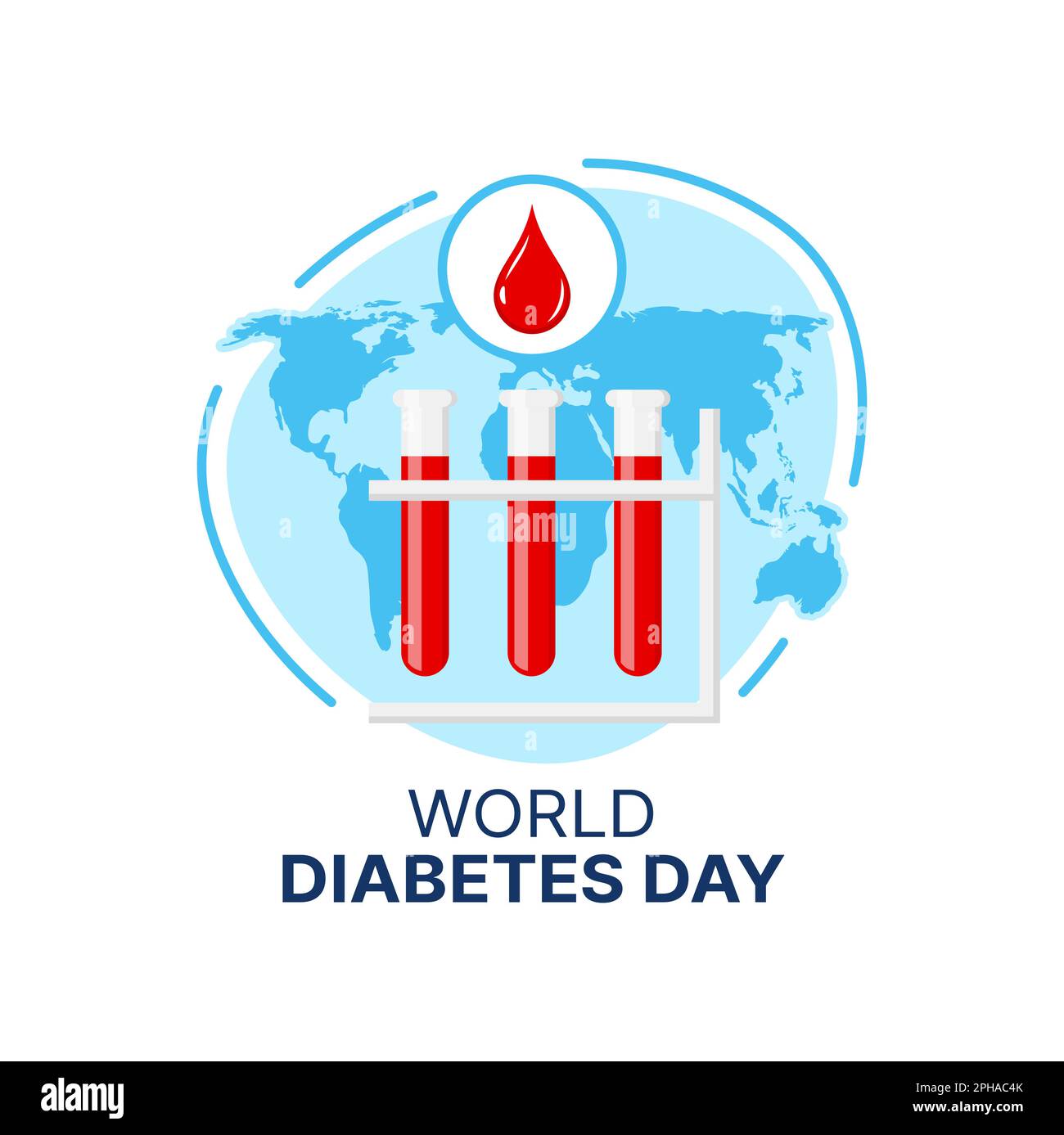 World Diabetes Day icon of vector blood drop in blue circle, glucose or ...