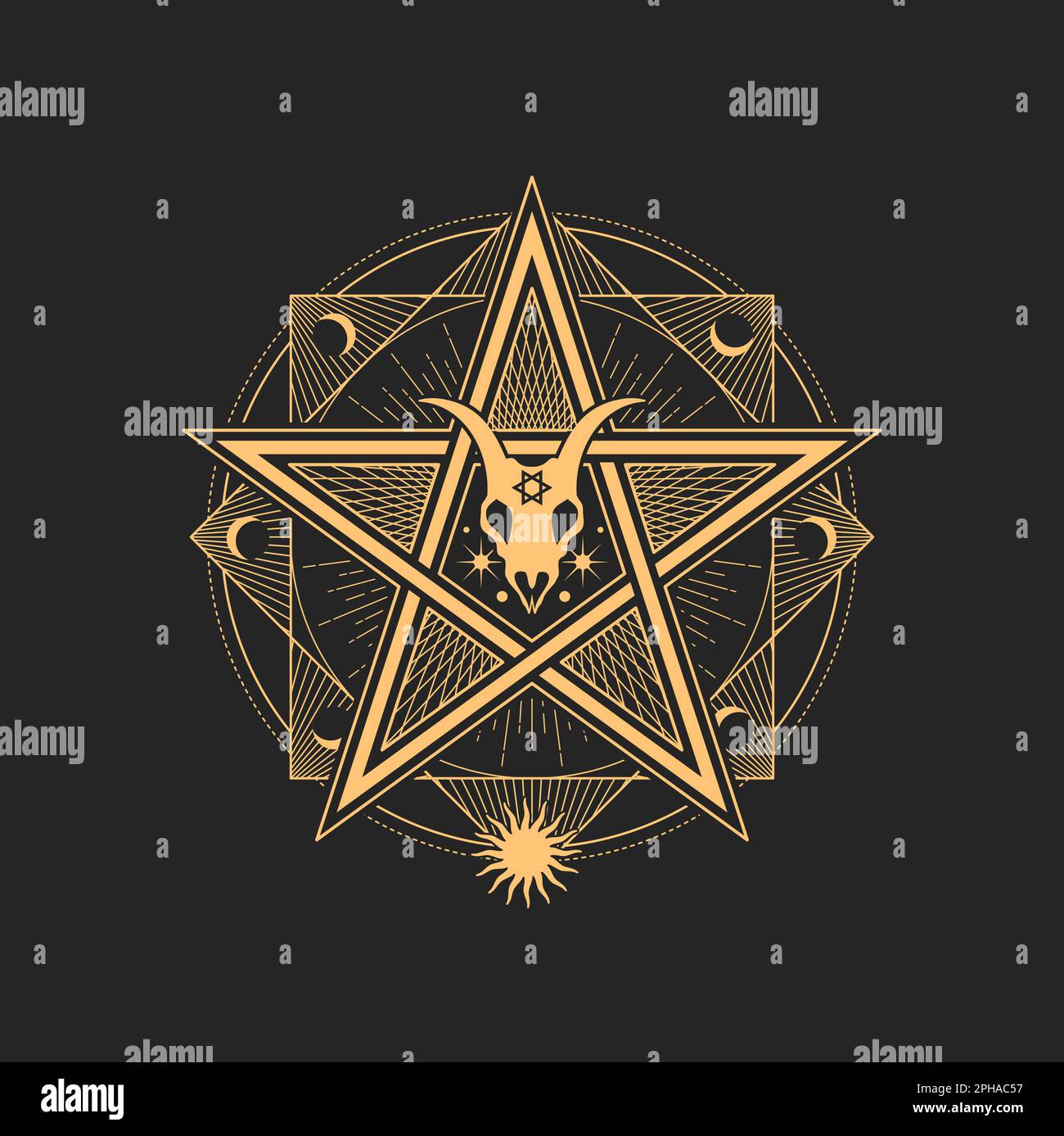 Esoteric and occult Pentagram with goat skull, octagram, crescent, moon ...