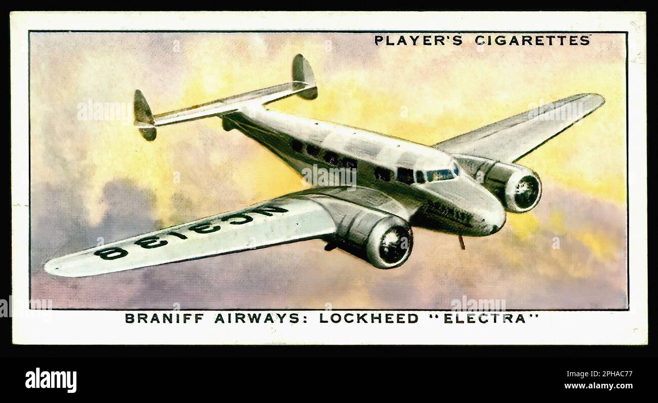 Braniff Airways, Lockheed Electra - Vintage Cigarette Card Stock Photo ...