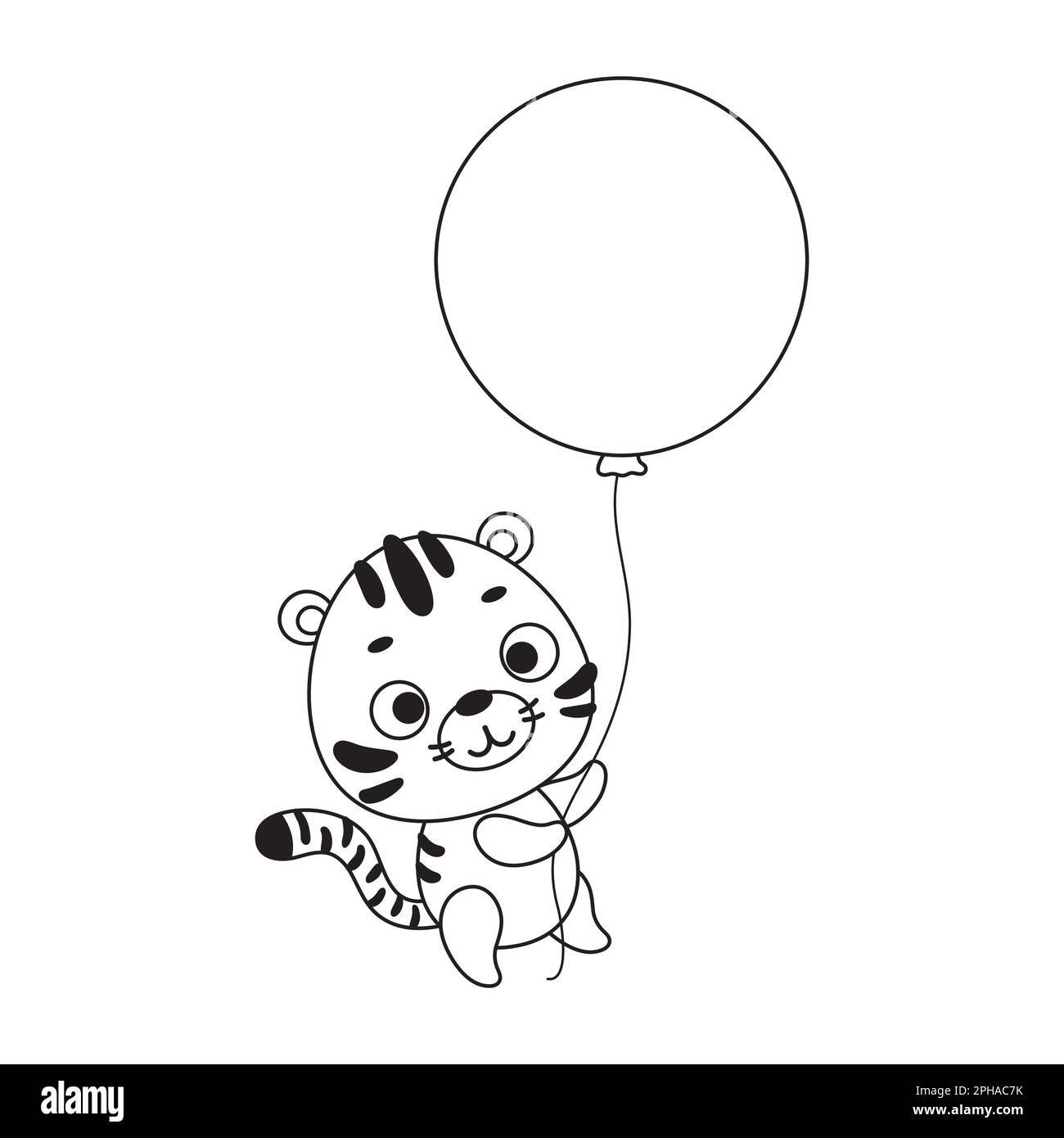 Coloring page cute little tiger flies on balloon. Coloring book for ...