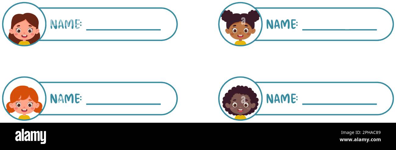 Cute kid girl name tags for school. Sticky labels set for children name ...