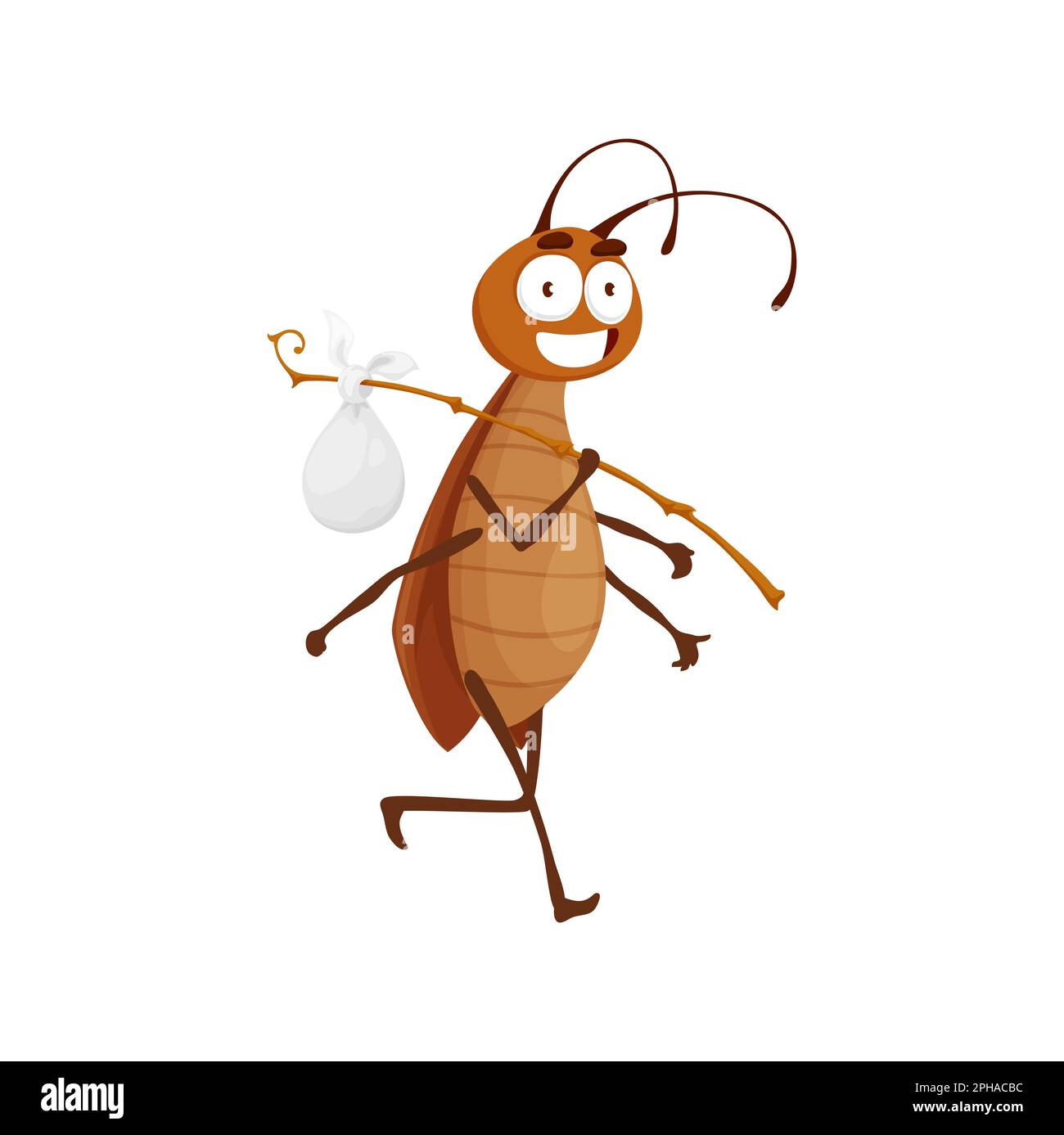 Cartoon cockroach character carry stick with belongings. Isolated ...