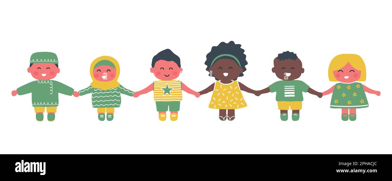 Diverse group of baby girls and baby boys. Children holding hands. Cute ...