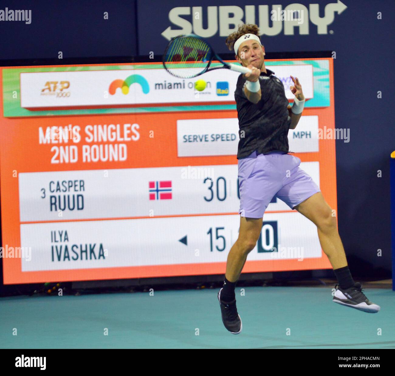 MIAMI GARDENS, FLORIDA - MARCH 24: Casper Ruud (NOR) vs. Ilya Ivashka ...