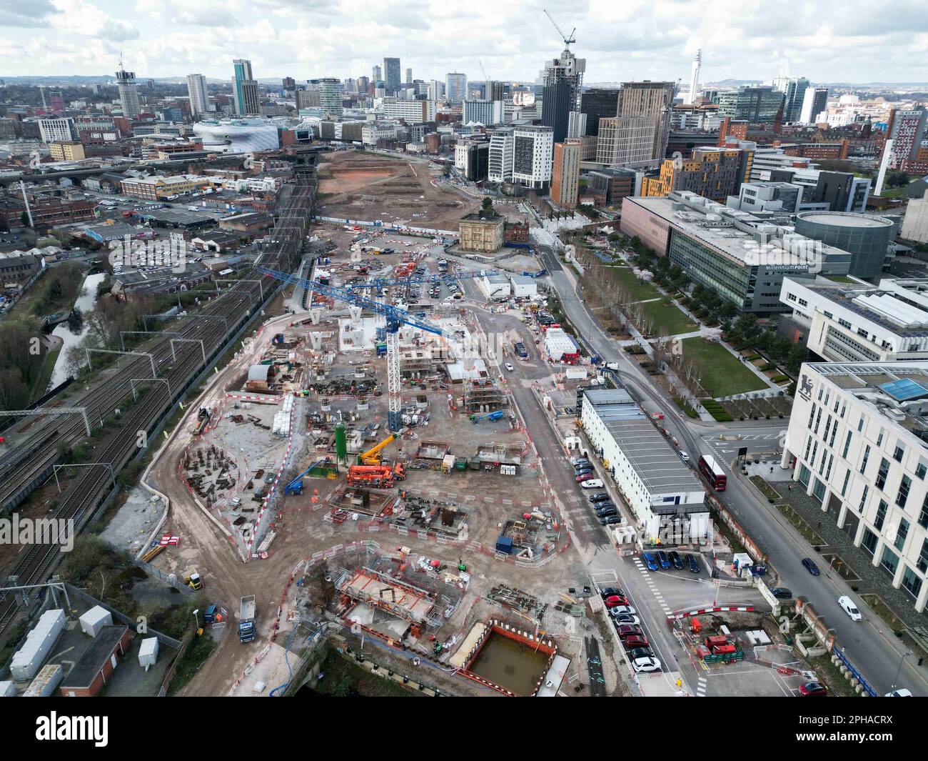 An aerial view shows the site of the Birmingham High Speed Railway ...
