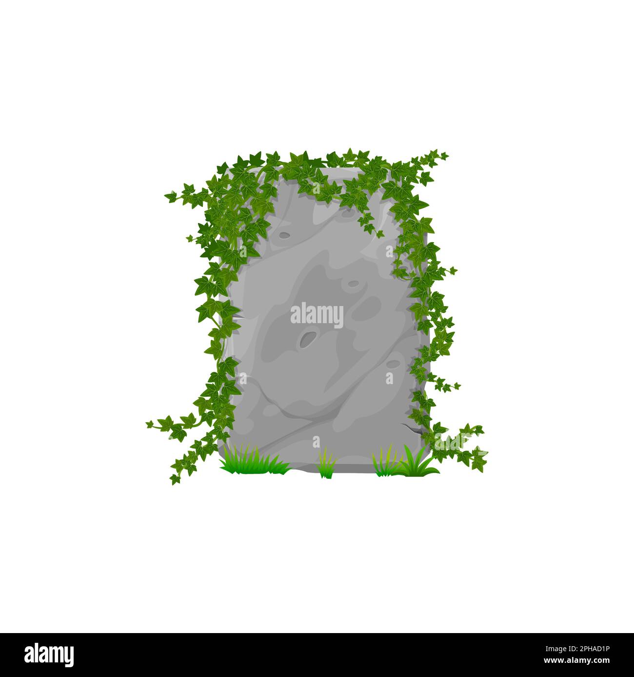 Jungle stone sign board with ivy leaves, game rock jungle panel, green ...