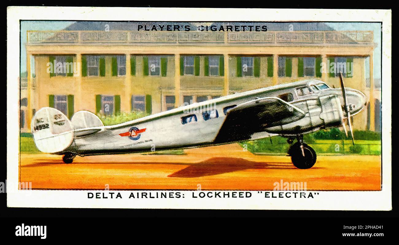 Delta Airlines, Lockheed Electra - Vintage Cigarette Card Stock Photo ...