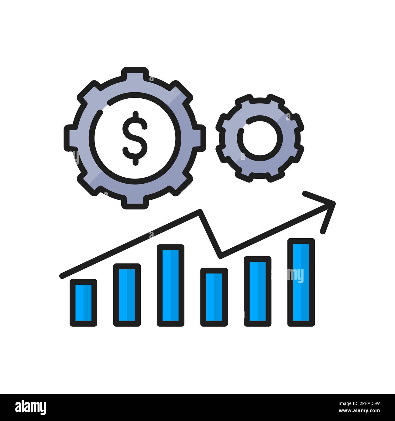 Growing chart growth, ERP system, enterprise resource planning with arrow grow up. Business ...