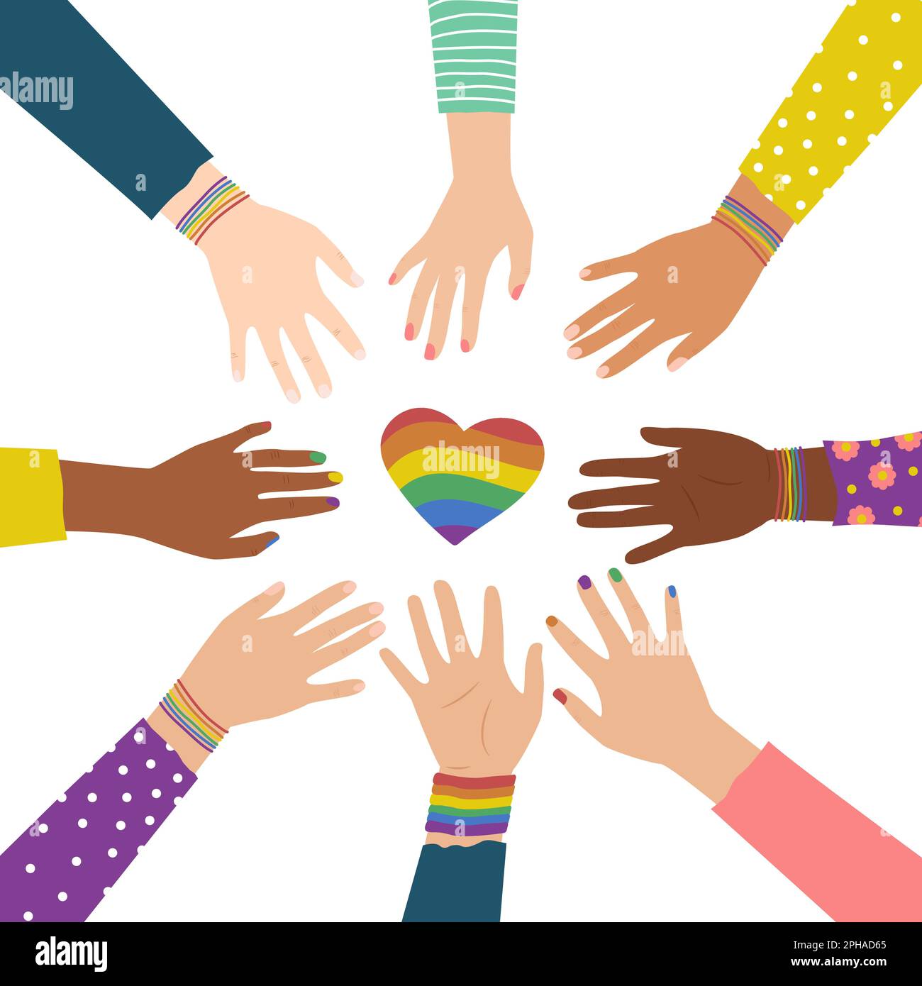 LGBT Pride Month Multiracial hands with hearts, Multiracial hands in a ...
