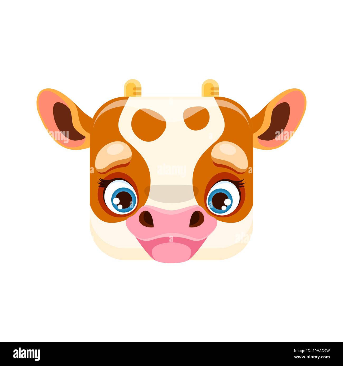 Calf cartoon kawaii square animal face. Baby cow isolated vector farm ...
