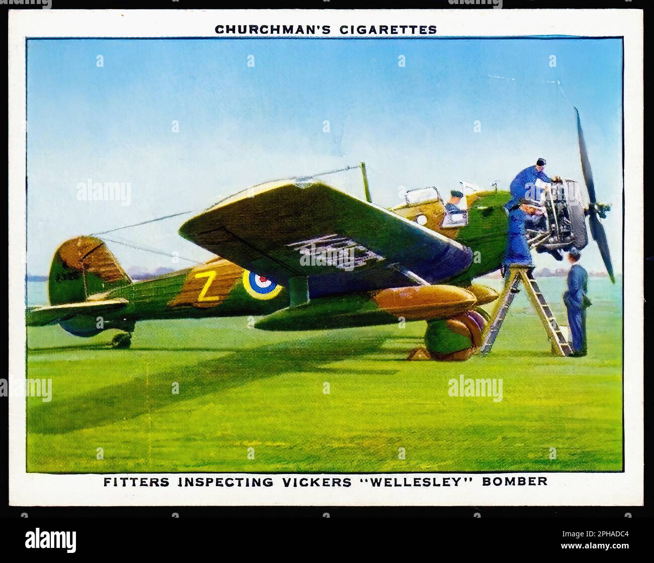 Maintenance on a Vickers Wellesley - Vintage Cigarette Card Stock Photo ...