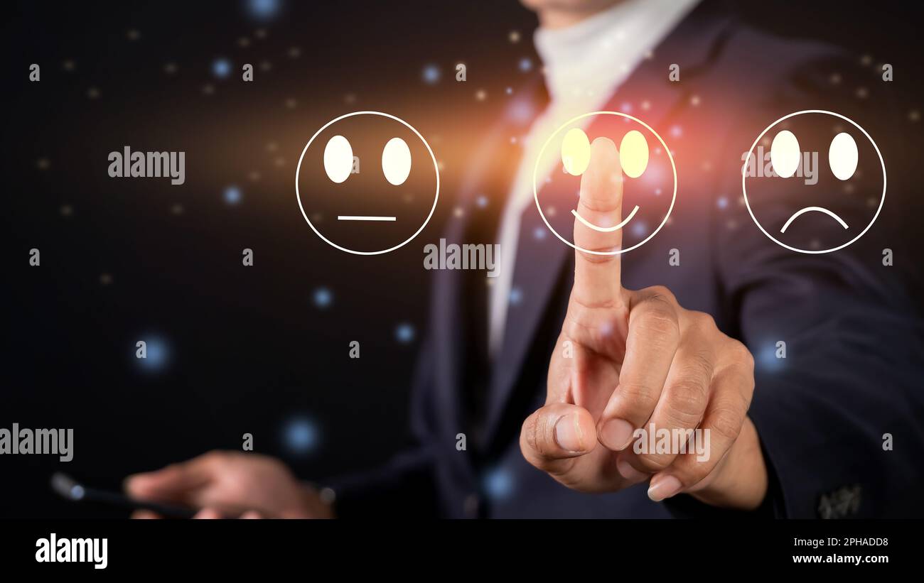 Customer Service and feedback concept. Businessman touching the virtual ...