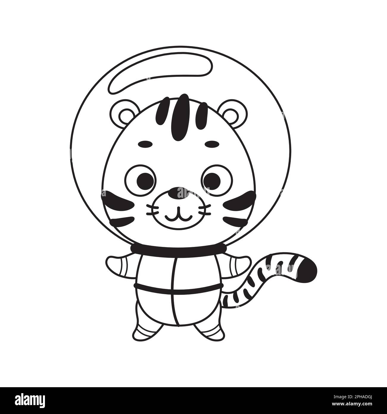 Coloring page cute little spaceman tiger. Coloring book for kids ...