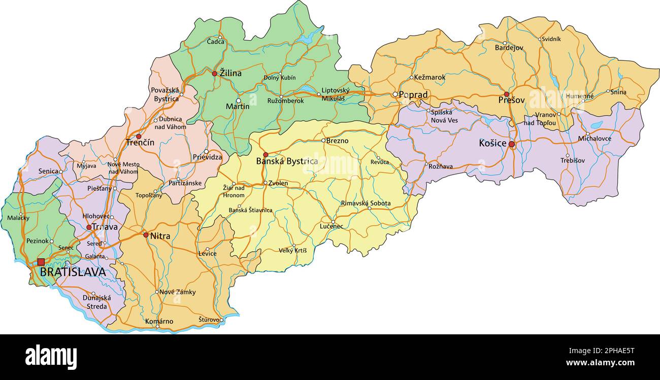 Slovakia - Highly detailed editable political map with labeling Stock ...
