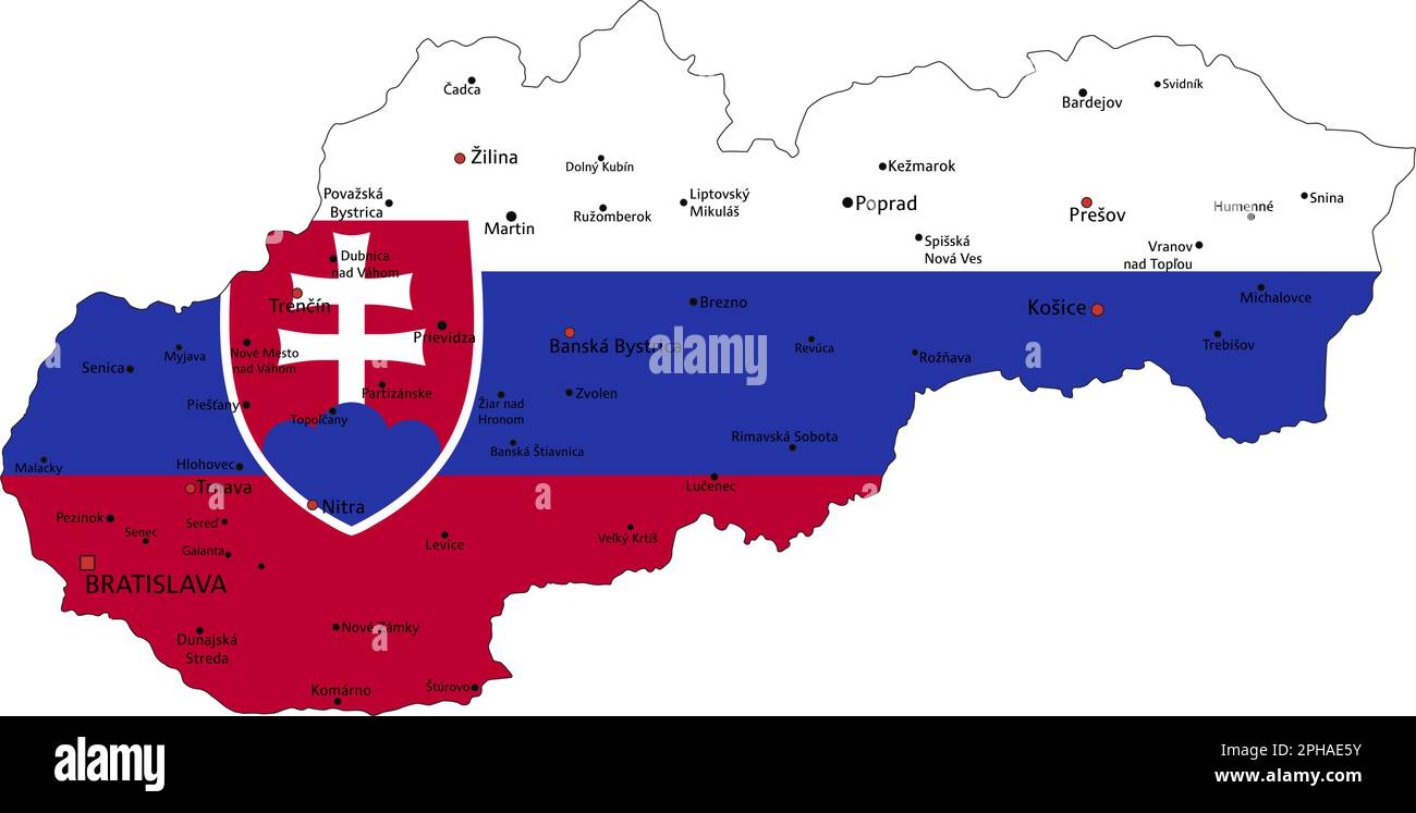 Slovakia highly detailed political map with national flag isolated on ...