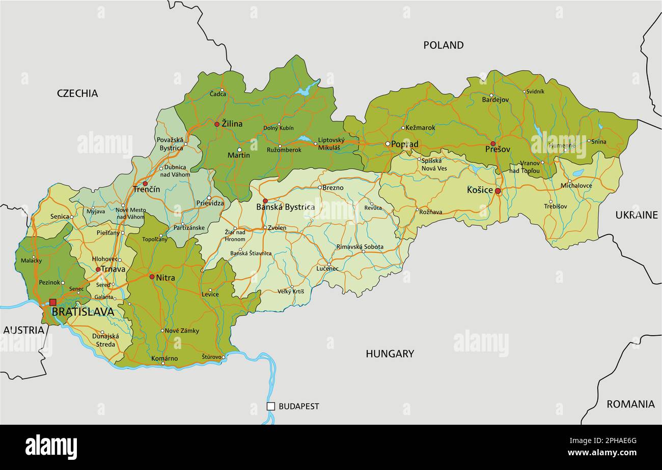 Highly detailed editable political map with separated layers. Slovakia ...