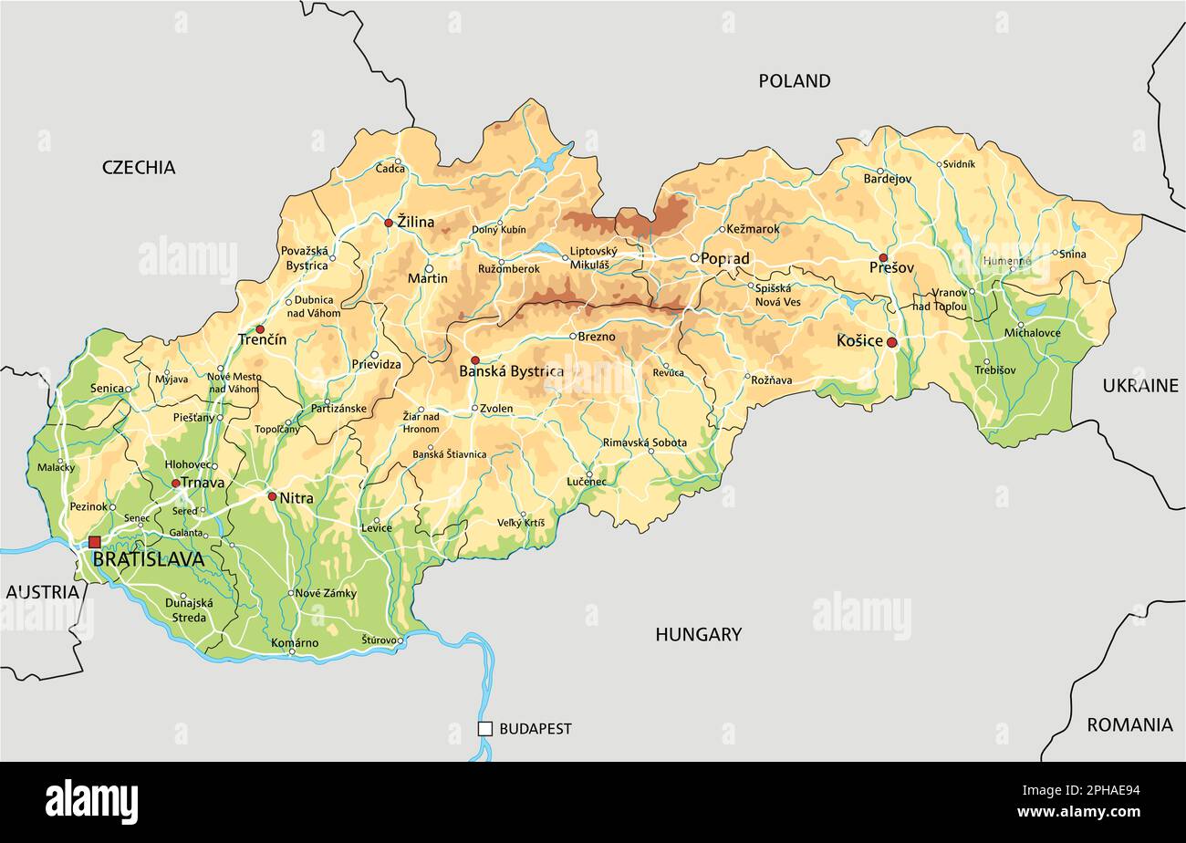 Highly detailed Slovakia physical map with labeling Stock Vector Image & Art - Alamy