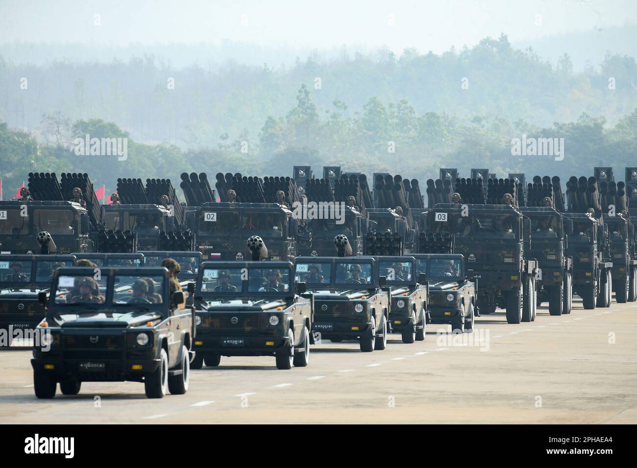 Nay Pyi Taw, Myanmar. 27th Mar, 2023. A formation of military vehicles ...