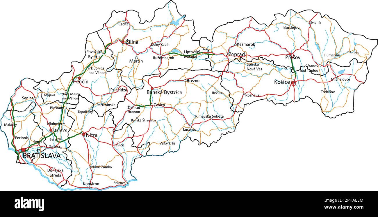 Slovakia road and highway map. Vector illustration Stock Vector Image ...