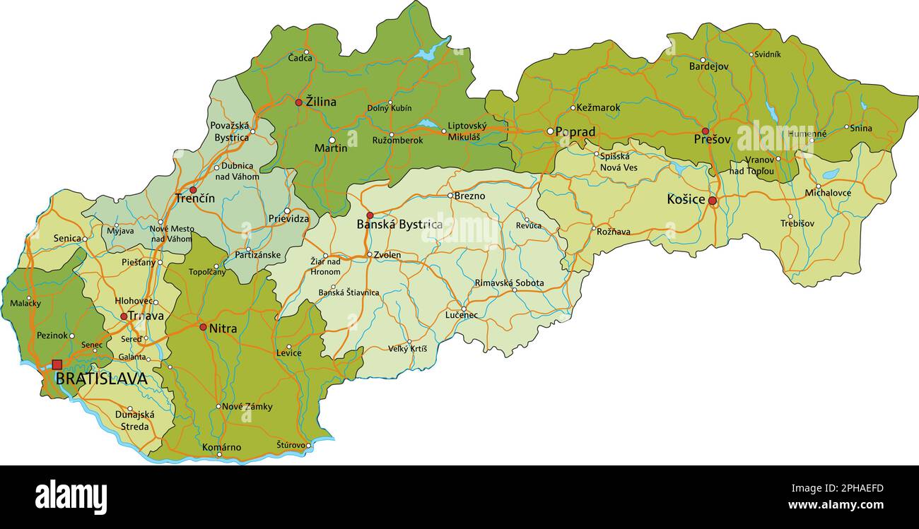 Highly detailed editable political map with separated layers. Slovakia ...
