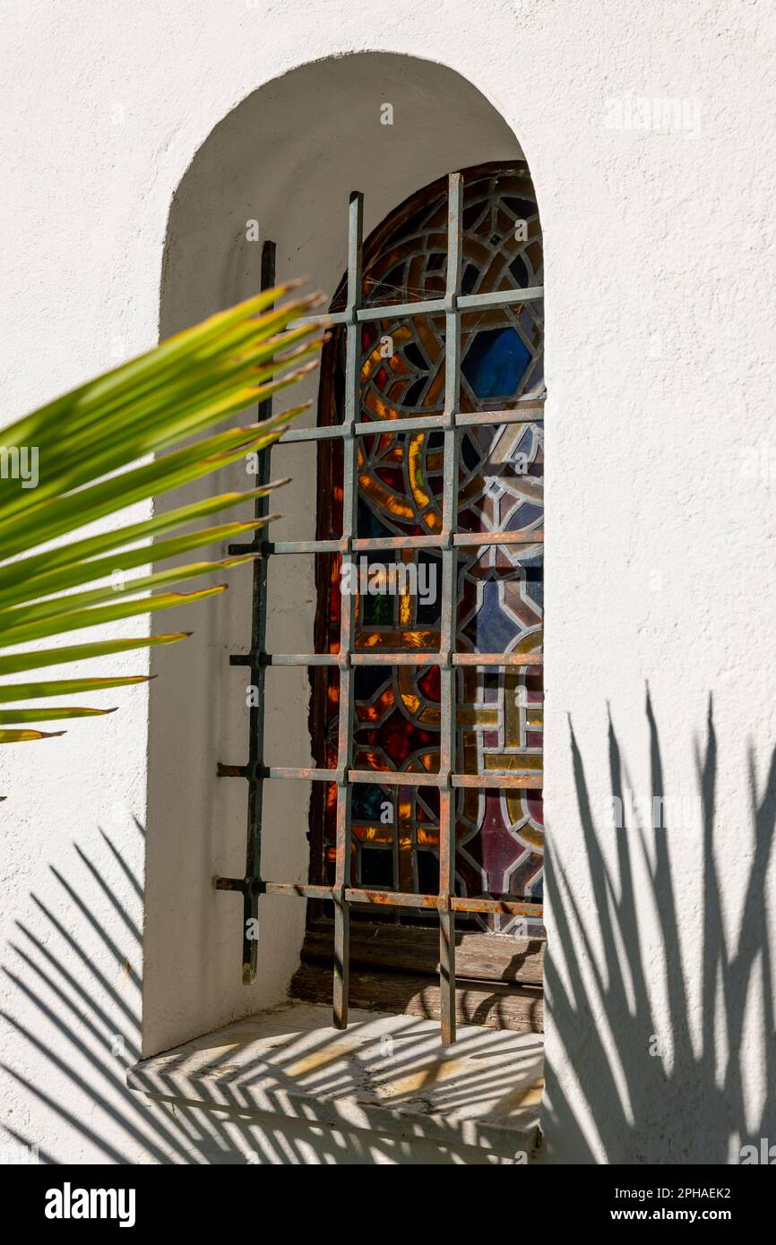 Arabic House with Window and Palm Leaf with Shadow and Sunlight in ...