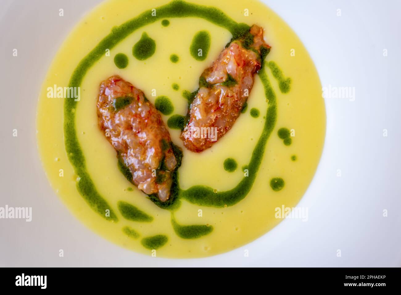 Potato Puree with Shrimp on a White Plate in Switzerland Stock Photo ...