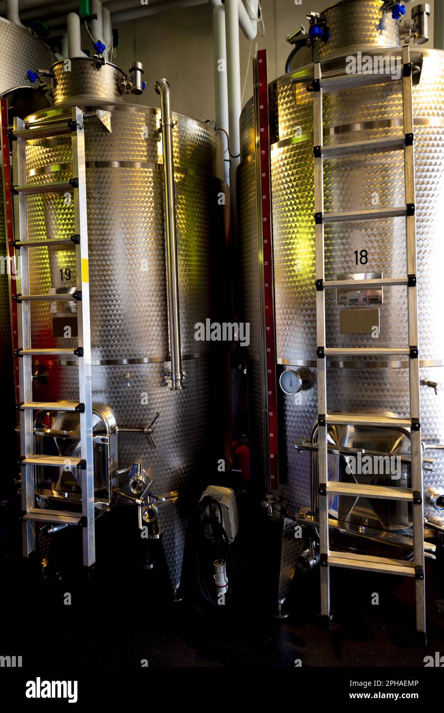 Modern Winery Stainless Steel Containers in Switzerland Stock Photo - Alamy
