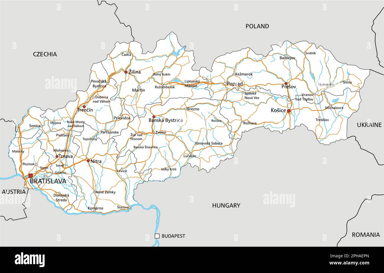 High detailed Slovakia road map with labeling Stock Vector Image & Art ...