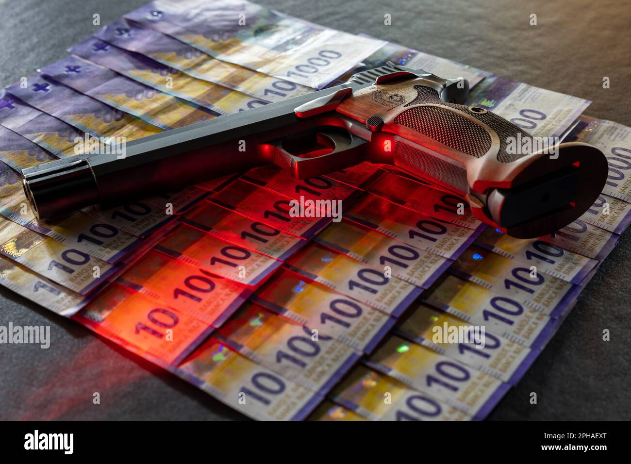 Elegant Semiautomatic 9mm Handgun with Swiss Helvetia Symbol Leaning on ...