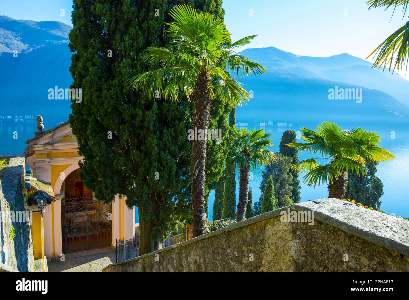Church Santa Maria del Sasso with Trees on Mountain in a Sunny Day in ...