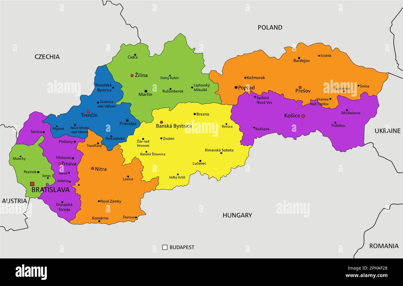 Colorful Slovakia political map with clearly labeled, separated layers ...