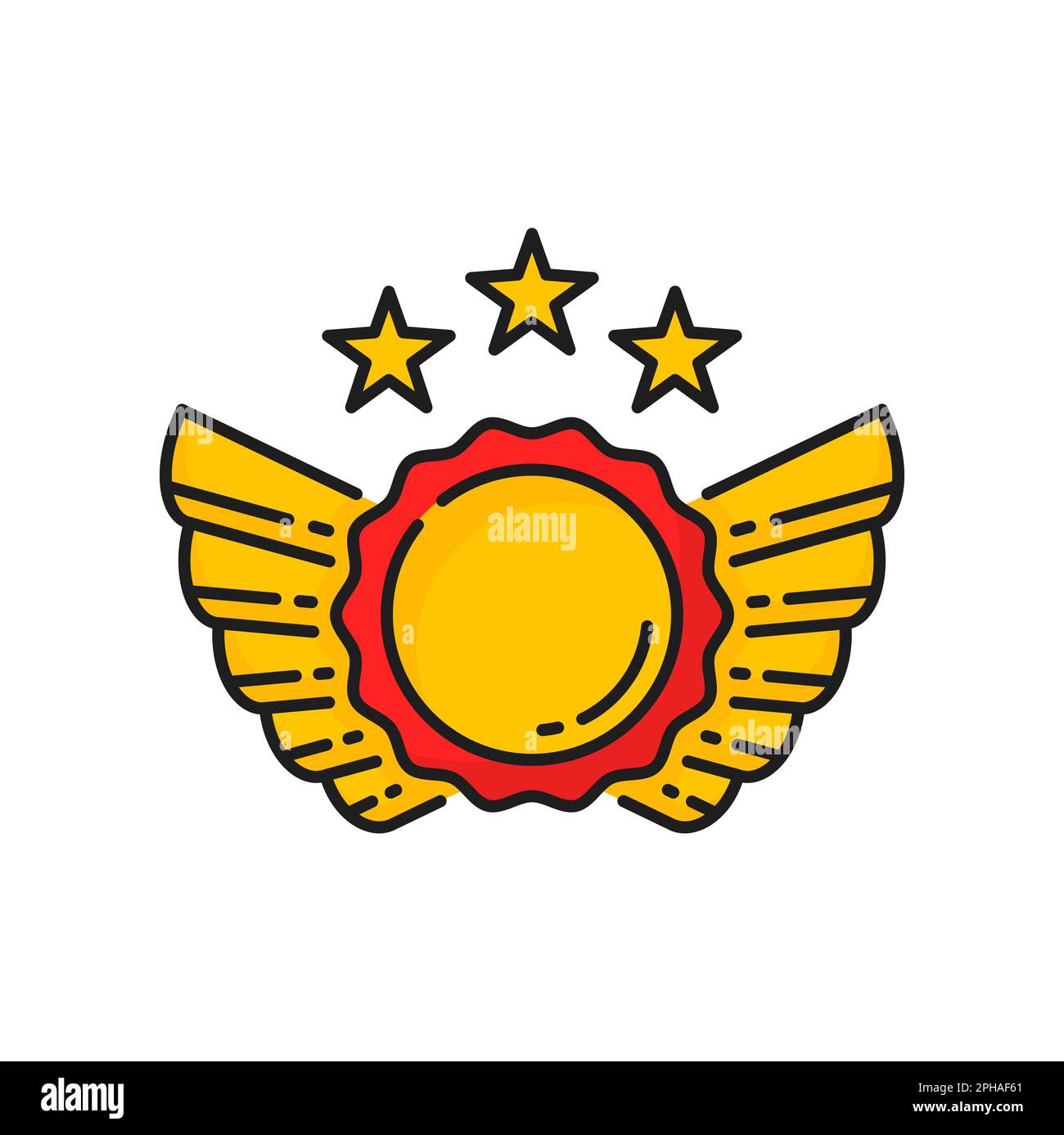 Golden star award gold round frame or plaque with angel wings. Vector ...