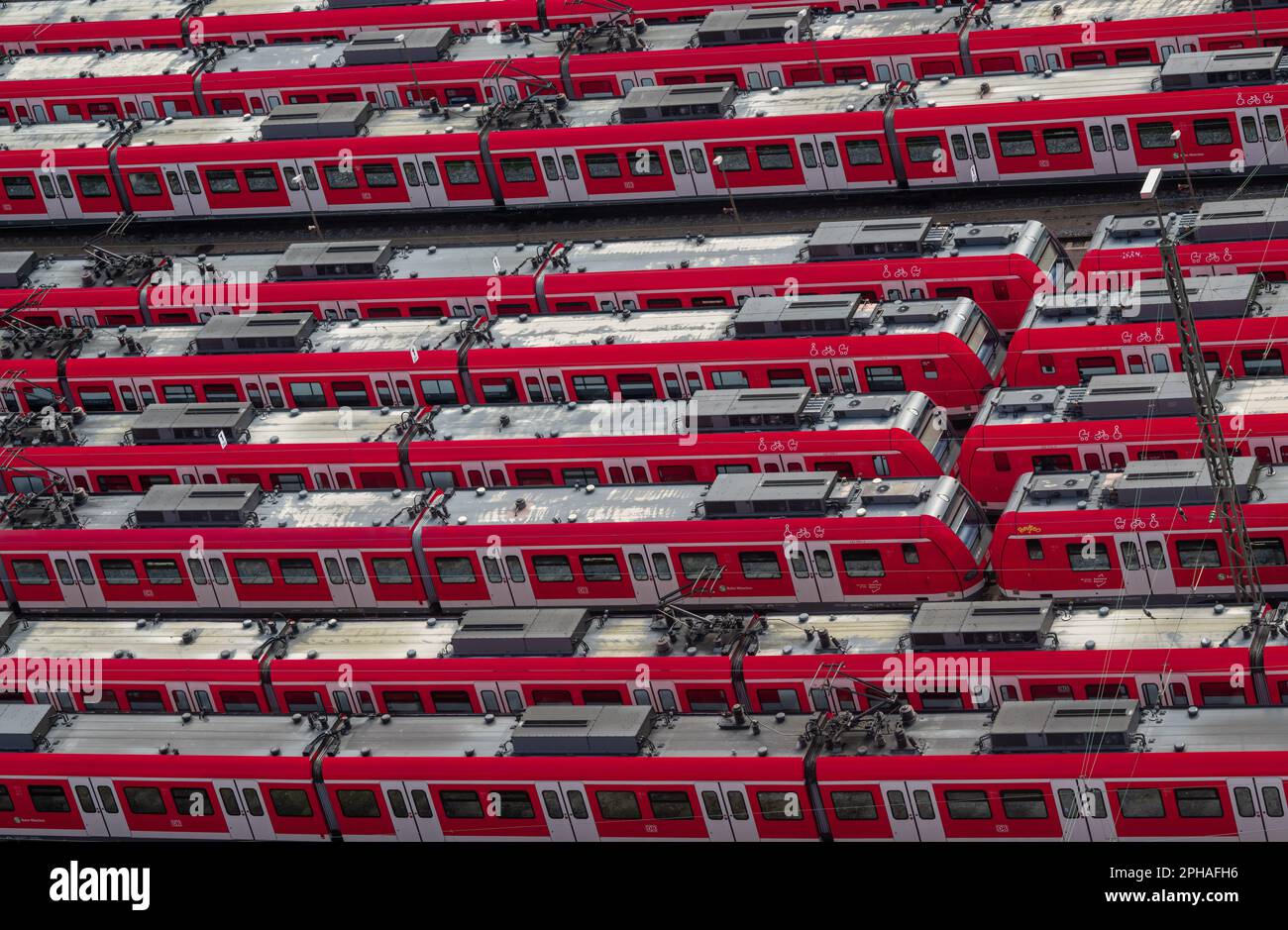 Munich, Germany. 27th Mar, 2023. S-Bahn trains stand close together in ...