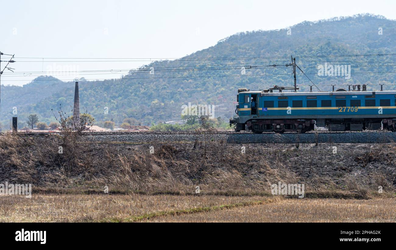 A train running in Chota Nagpur Plateau region in Jharkhand against ...