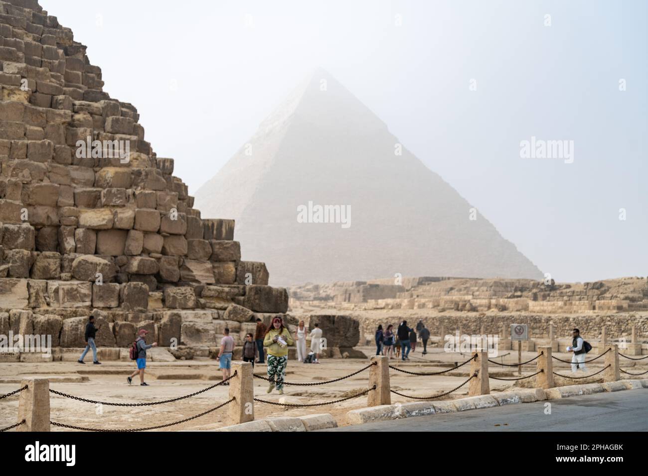 A view of the Pyramid of Khafre at the Pyramids of Giza complex in ...