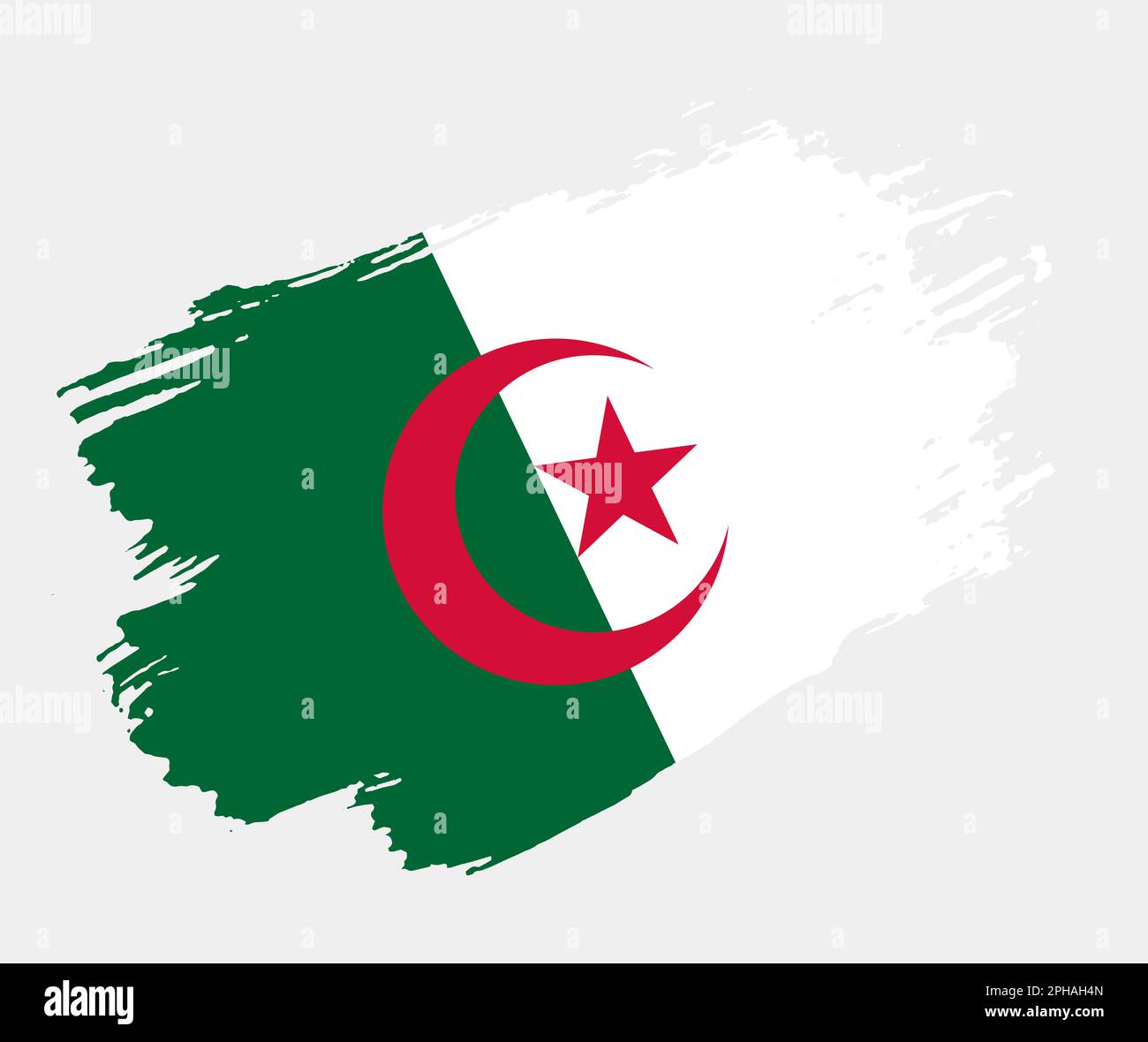 Artistic grunge brush flag of Algeria isolated on white background. Elegant texture of national ...